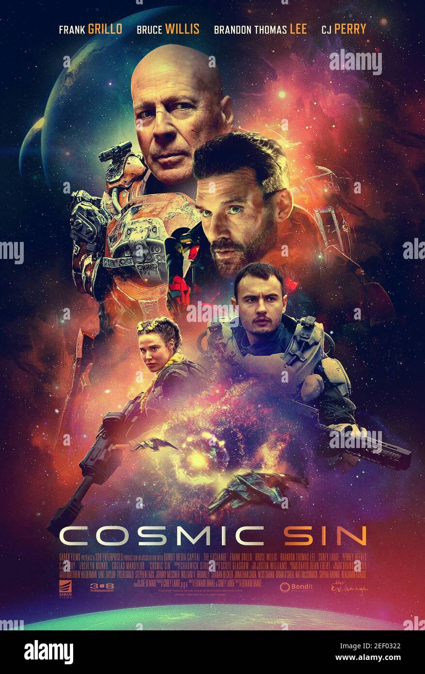 COSMIC SIN, poster, from top: Bruce Willis, Frank Grillo, Brandon ...