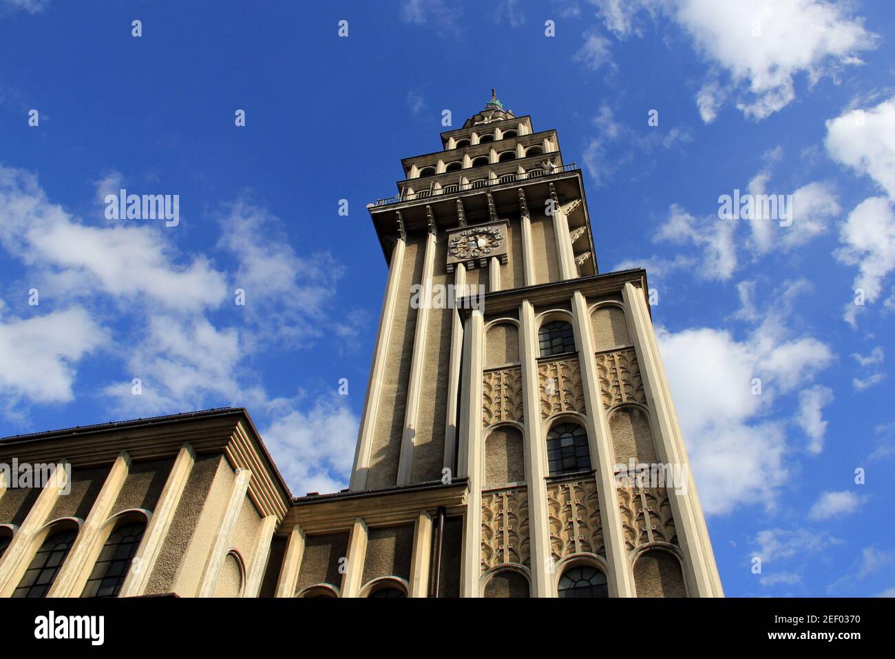 Detail of the facade, bell tower, of St. Nicholas Cathedral, main Roman ...