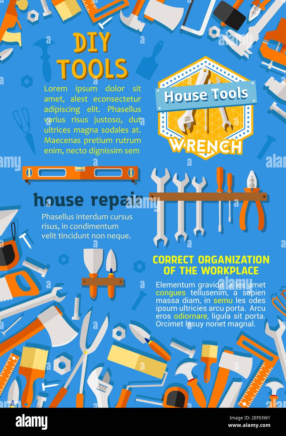 House repair and renovation DIY work tools flat poster. Vector toolbox ...