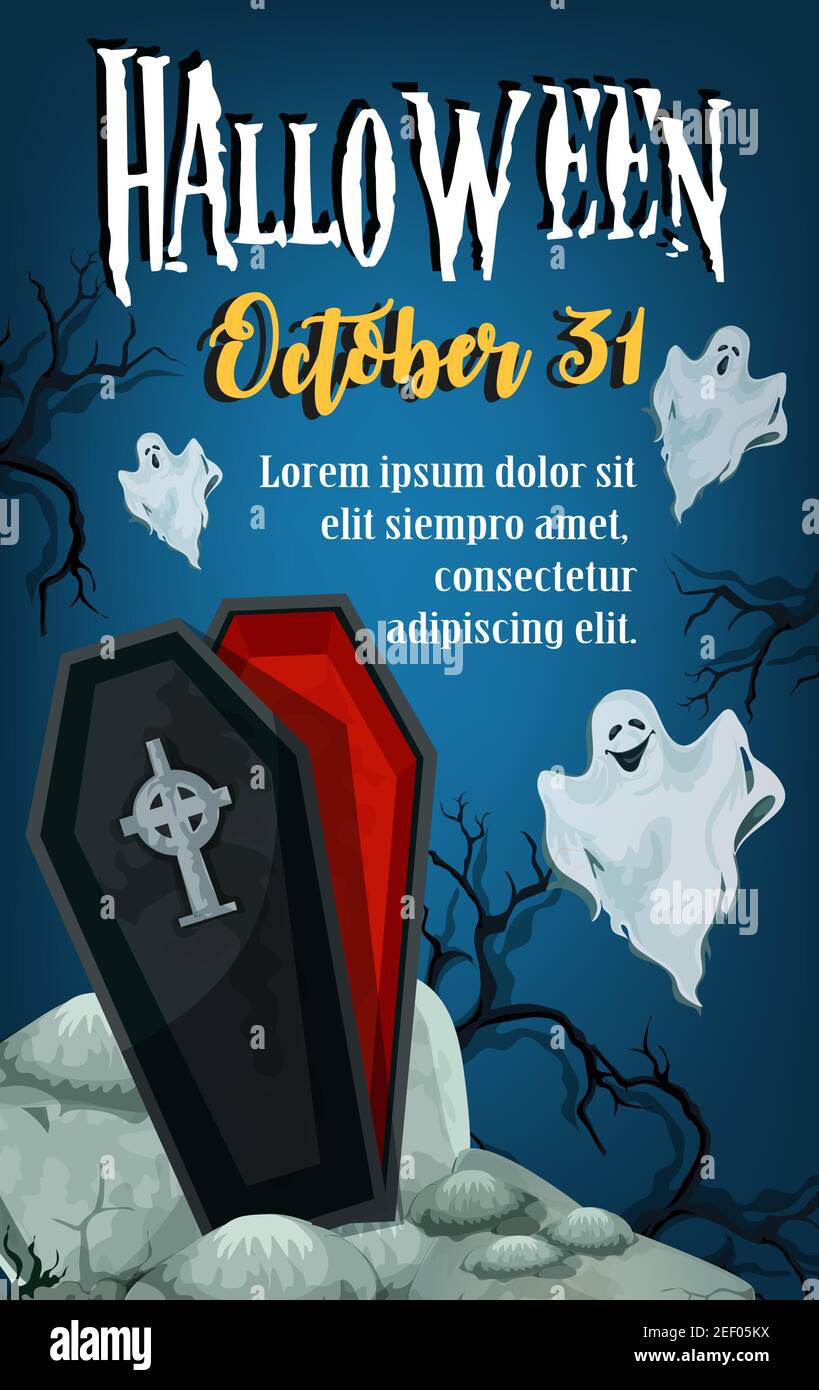 Halloween spooky night party invitation poster or greeting card of ...