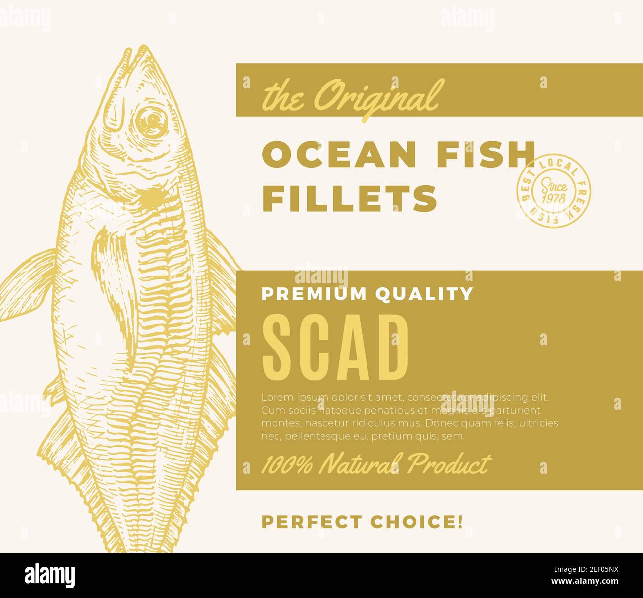 Premium Quality Fish Fillets. Abstract Vector Fish Packaging Design or ...