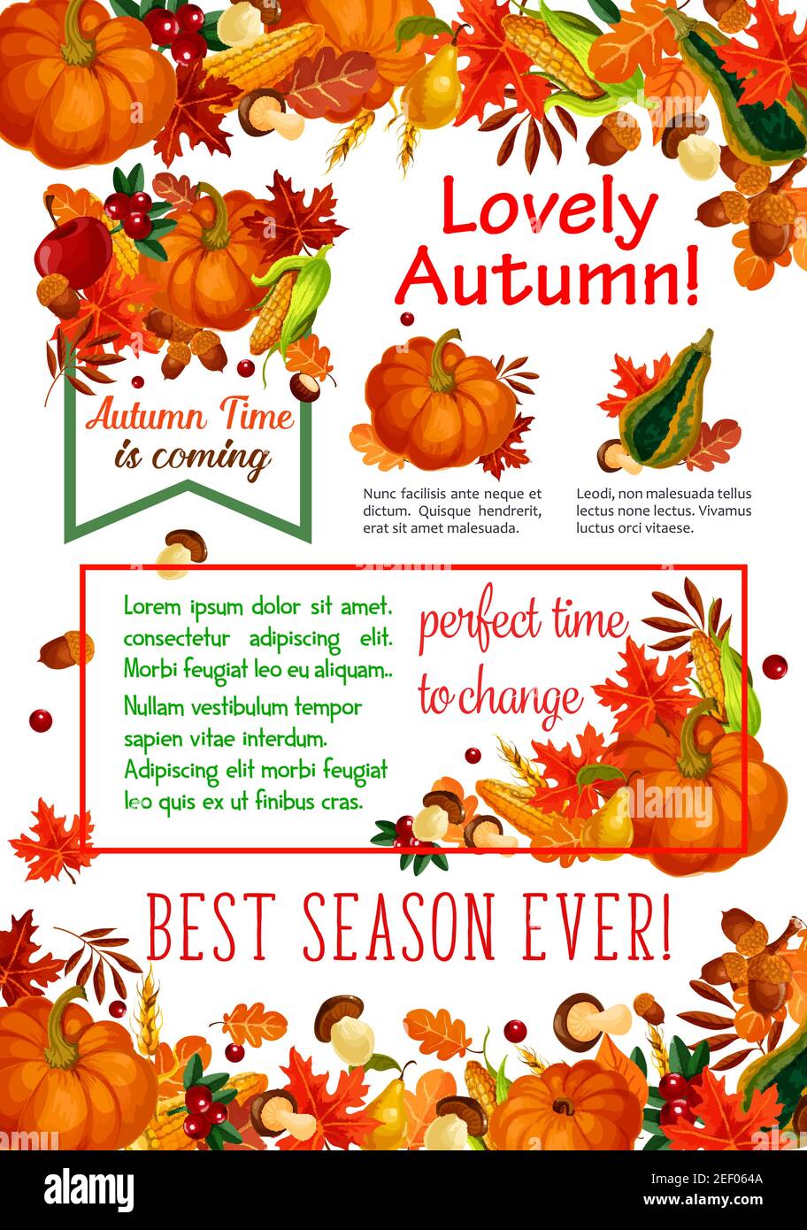 Autumn season leaf and fall harvest vegetable poster template ...