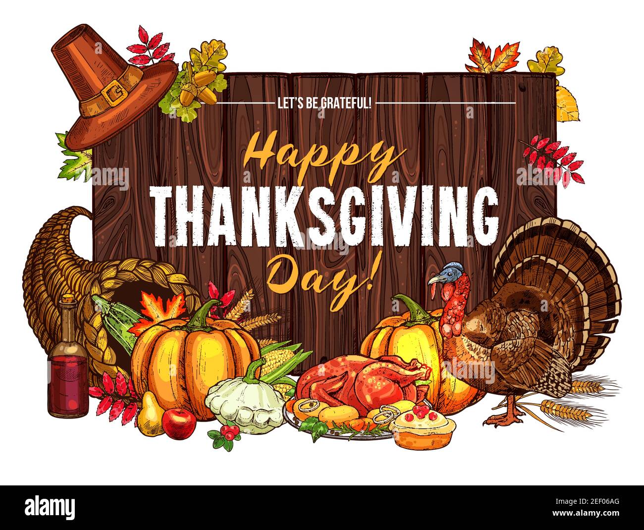 Thanksgiving day greeting poster or card sketch design of pumpkin ...