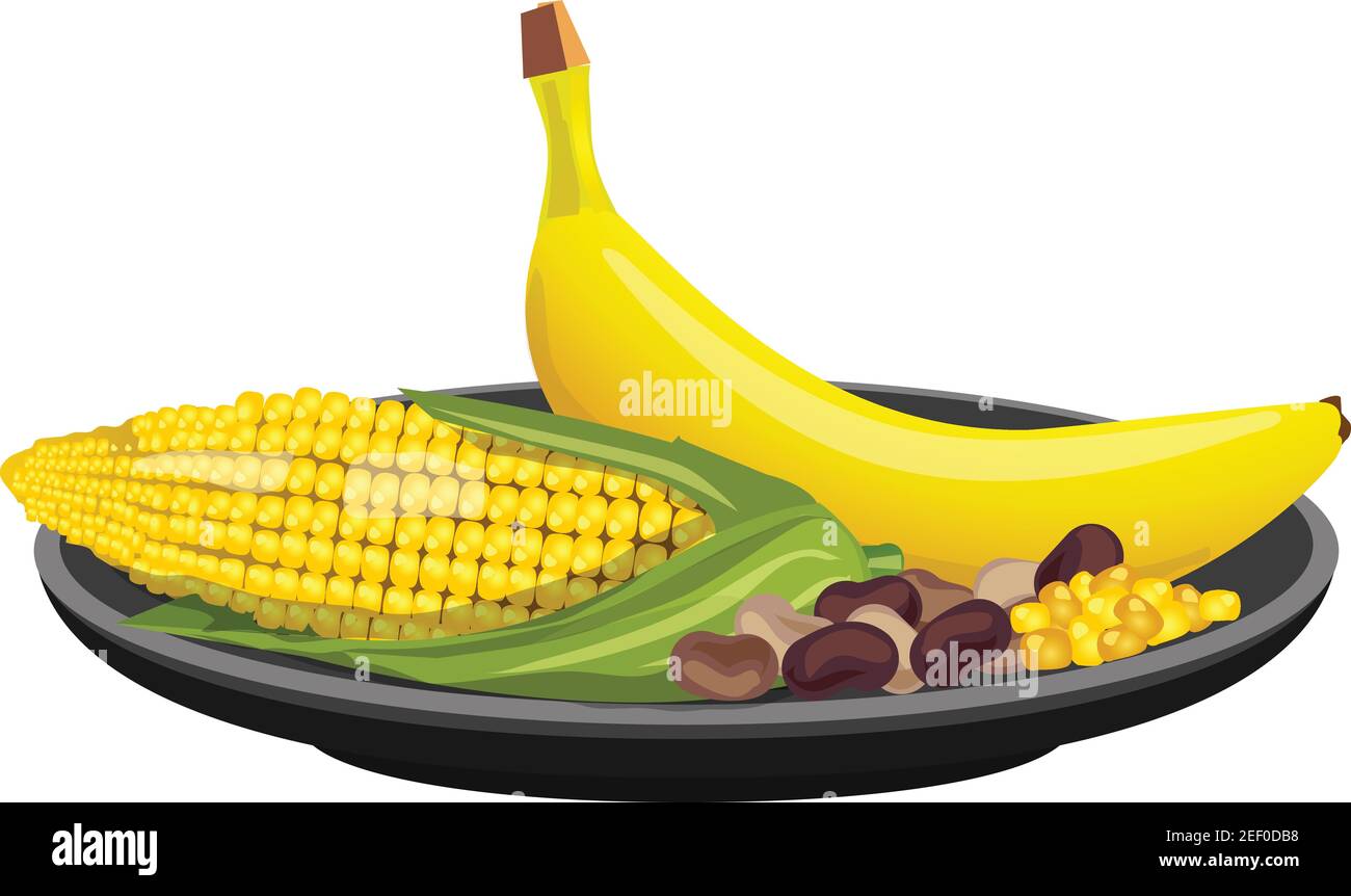 Plate with corn and banana icon, cartoon style Stock Vector Image & Art ...