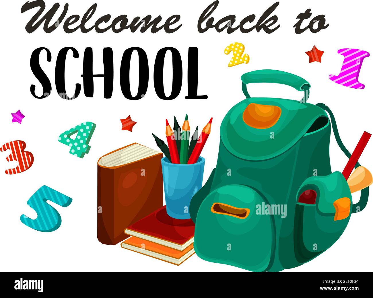 Welcome Back to School poster of backpack and lesson stationery book ...