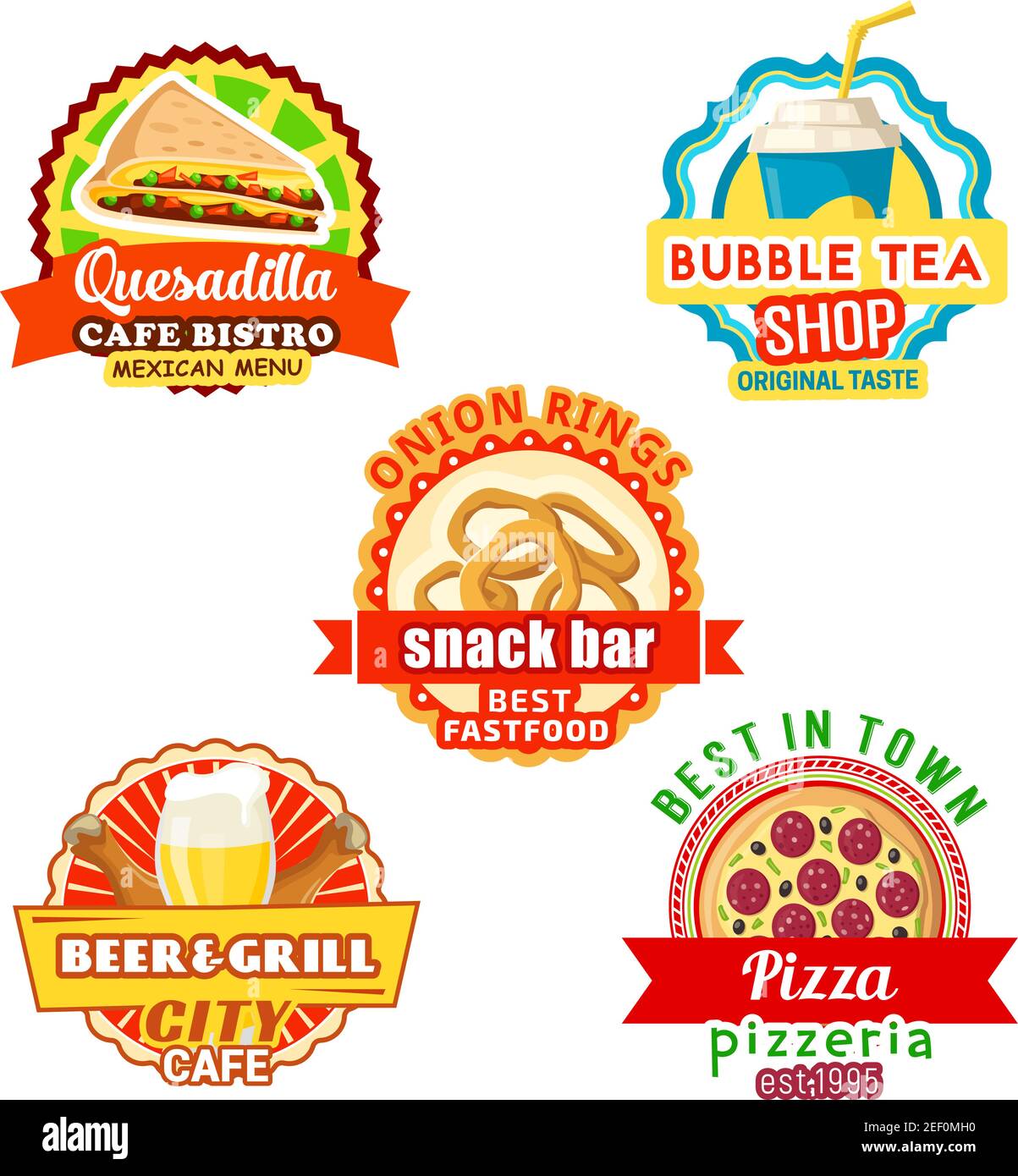 Fast food meals and snacks bar or fastfood bistro cafe icons templates ...