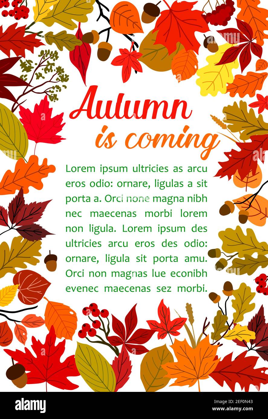 Autumn fallen leaf poster template. Fall nature frame of september ...
