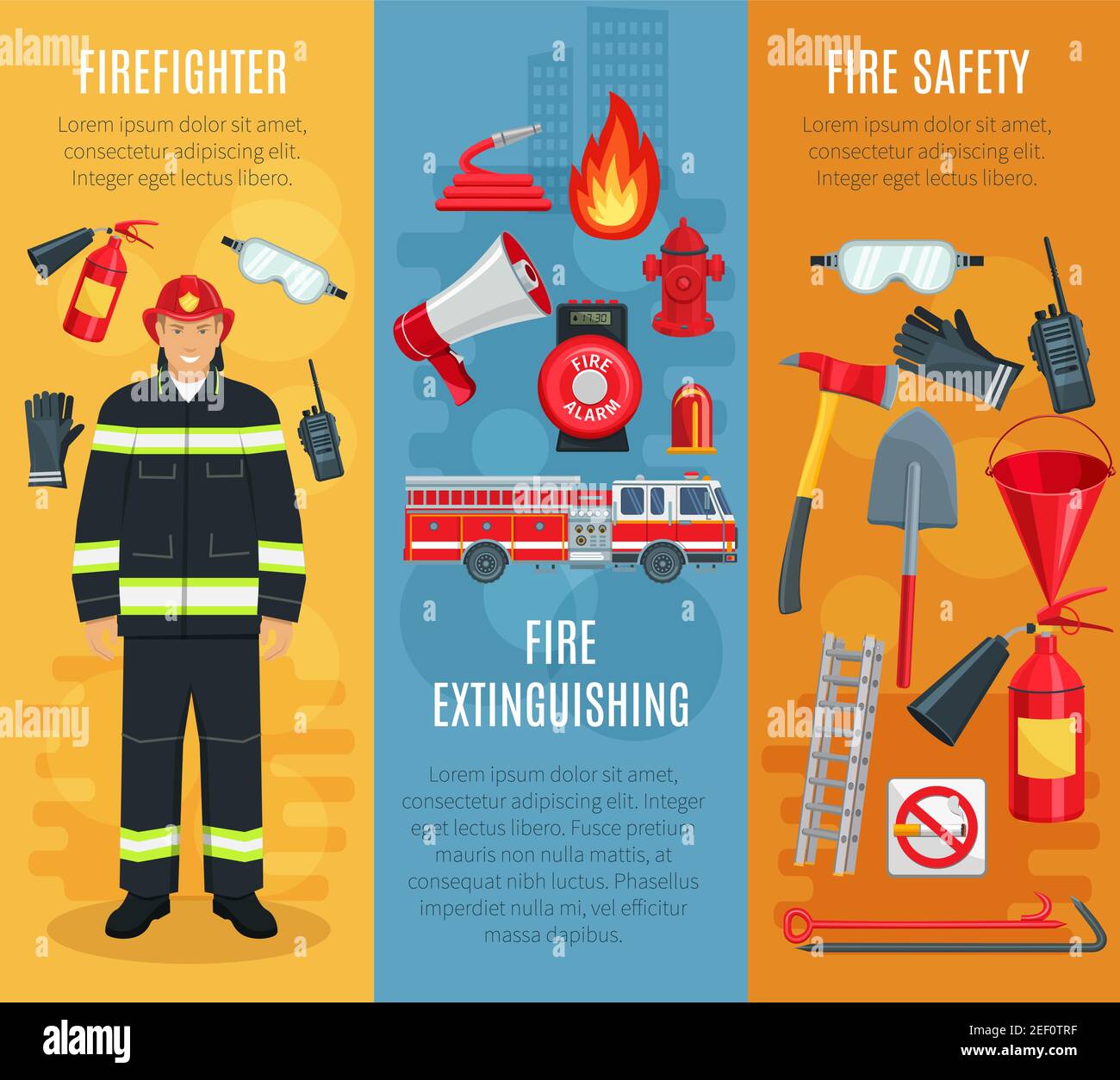 Fire extinguishing or firefighting and fire safety banners set. Vector ...