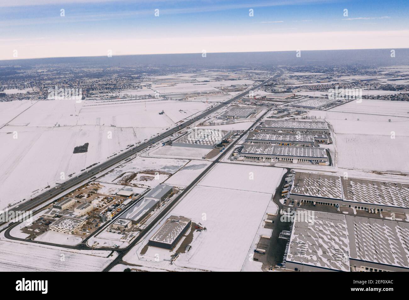 Aerial view of the distribution center, drone photography of the ...