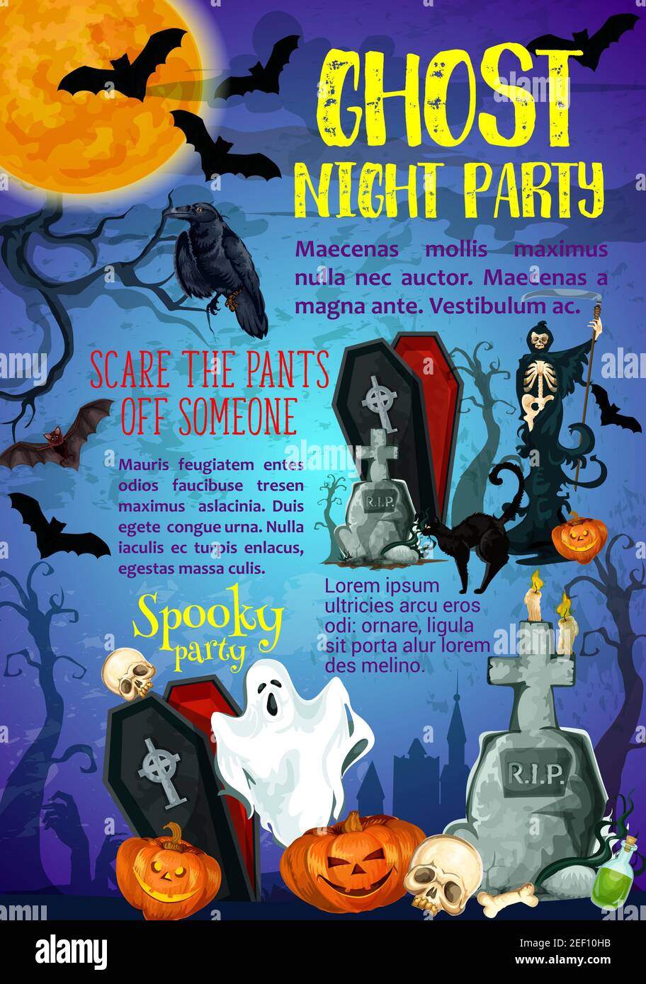 Halloween ghost party invitation poster for trick or treat. Vector ...