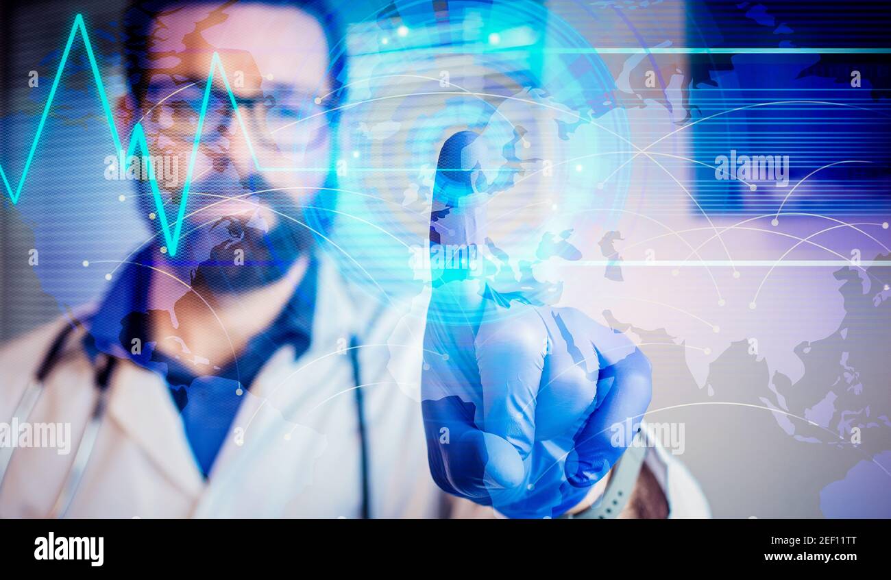 doctor using tablet pressing touchscreen telemedicine telehealth ...