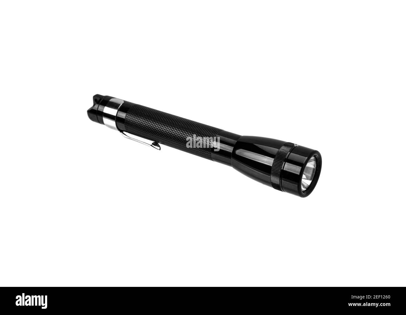 modern black metal flashlight isolated on white background Stock Photo ...