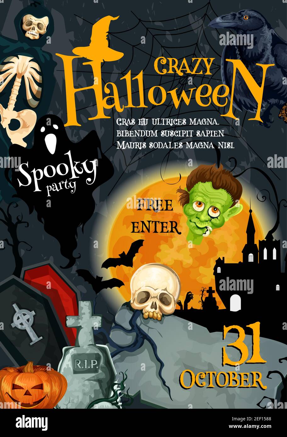 Halloween monsters party poster for trick or treat holiday night ...