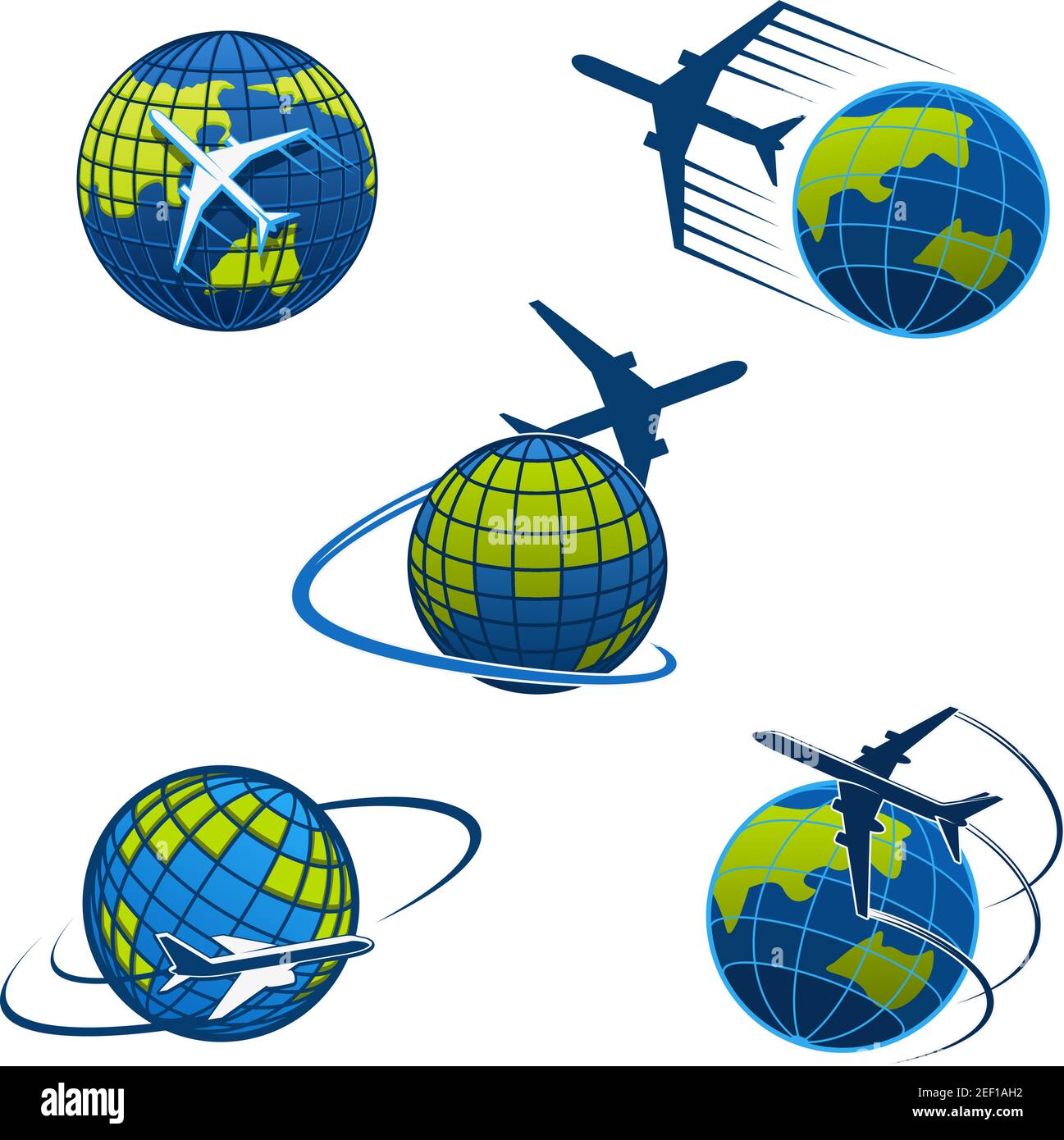 Airplane and world globe icon templates for travel agency or air post ...