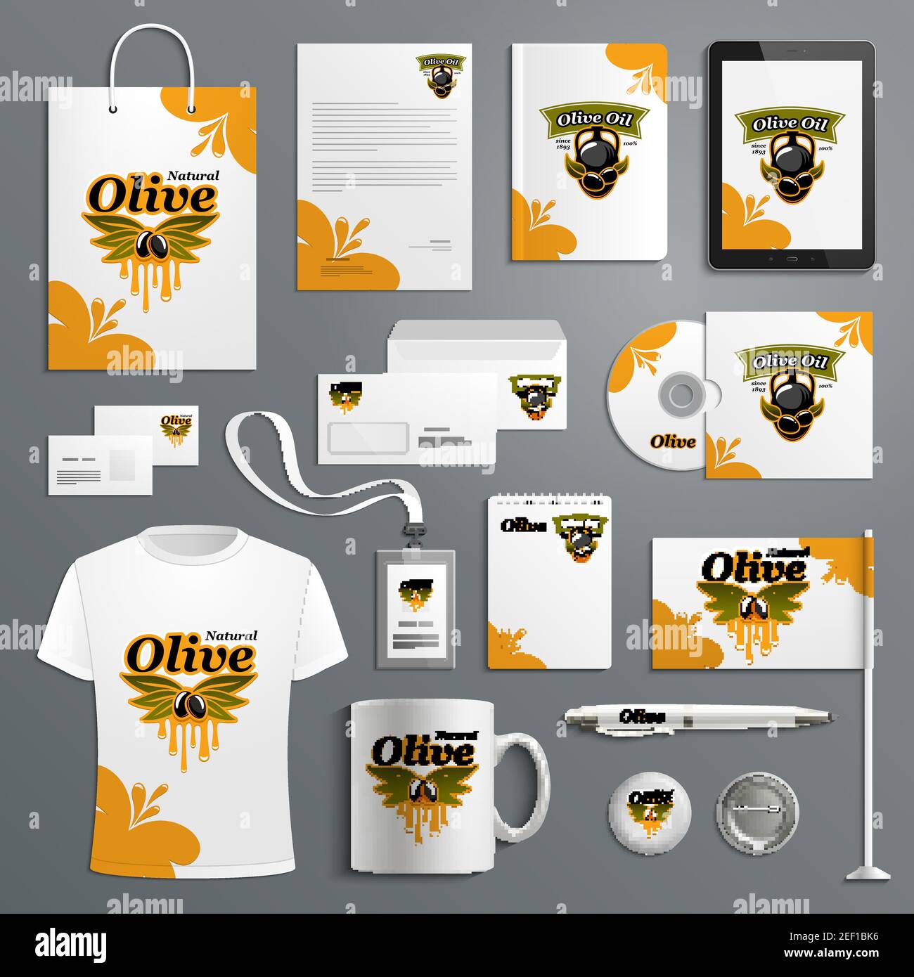 Corporate identity template for olive farm product design. Olive tree ...