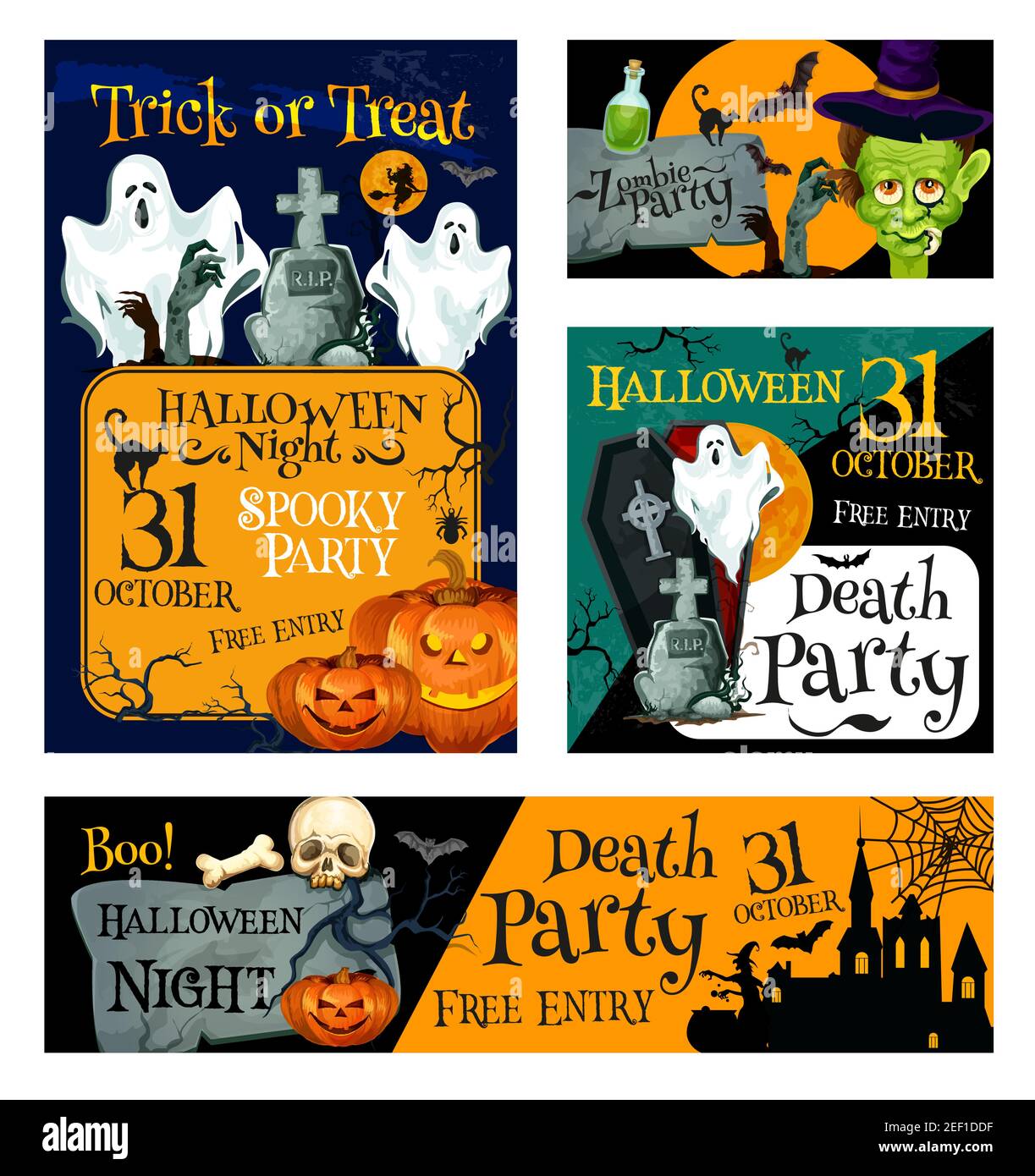 Halloween night zombie party banner template. Halloween holiday pumpkin ...