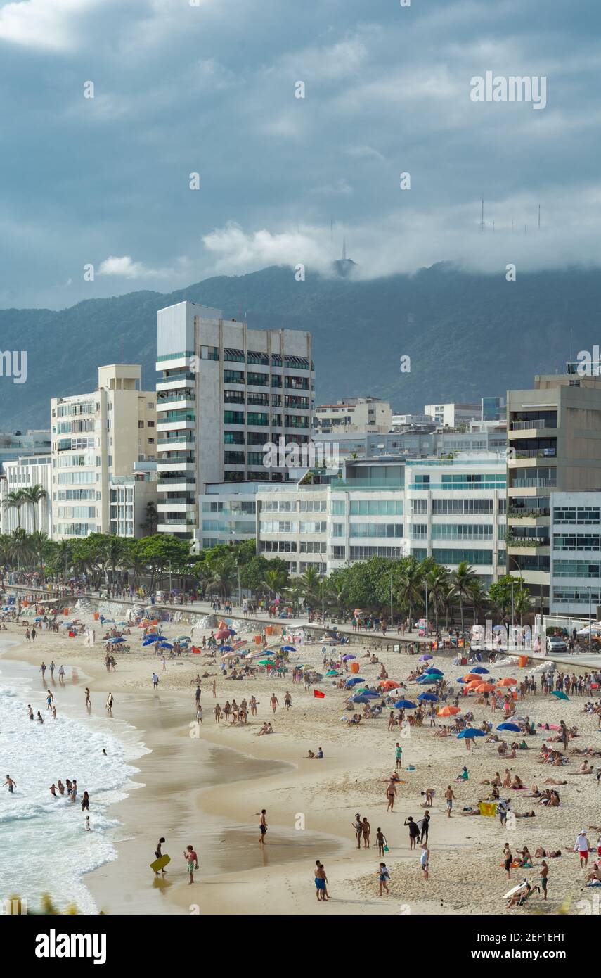 RIO DE JANEIRO, BRAZIL - JANUARY 4, 2020: Aerial view of Arpoador beach ...