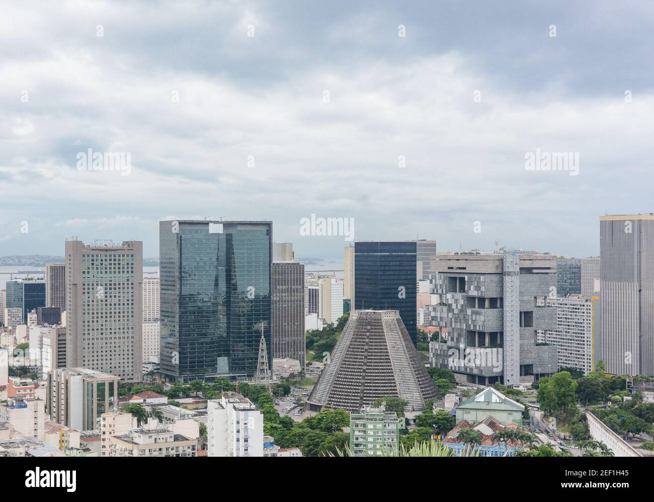 RIO DE JANEIRO, BRAZIL - JANUARY 3, 2020: Long shot of Rio's downtown ...