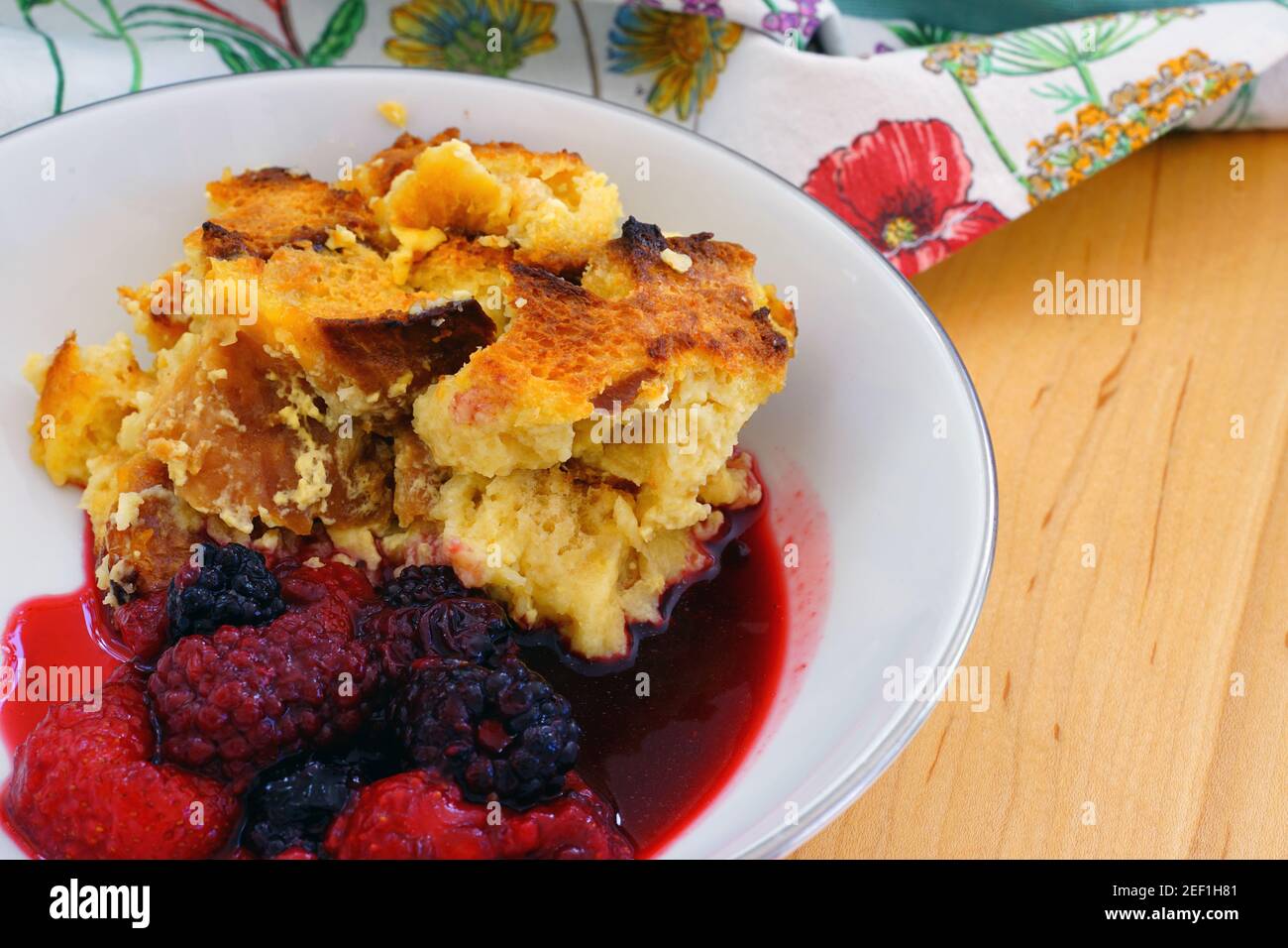 Dish of challah bread pudding Stock Photo - Alamy