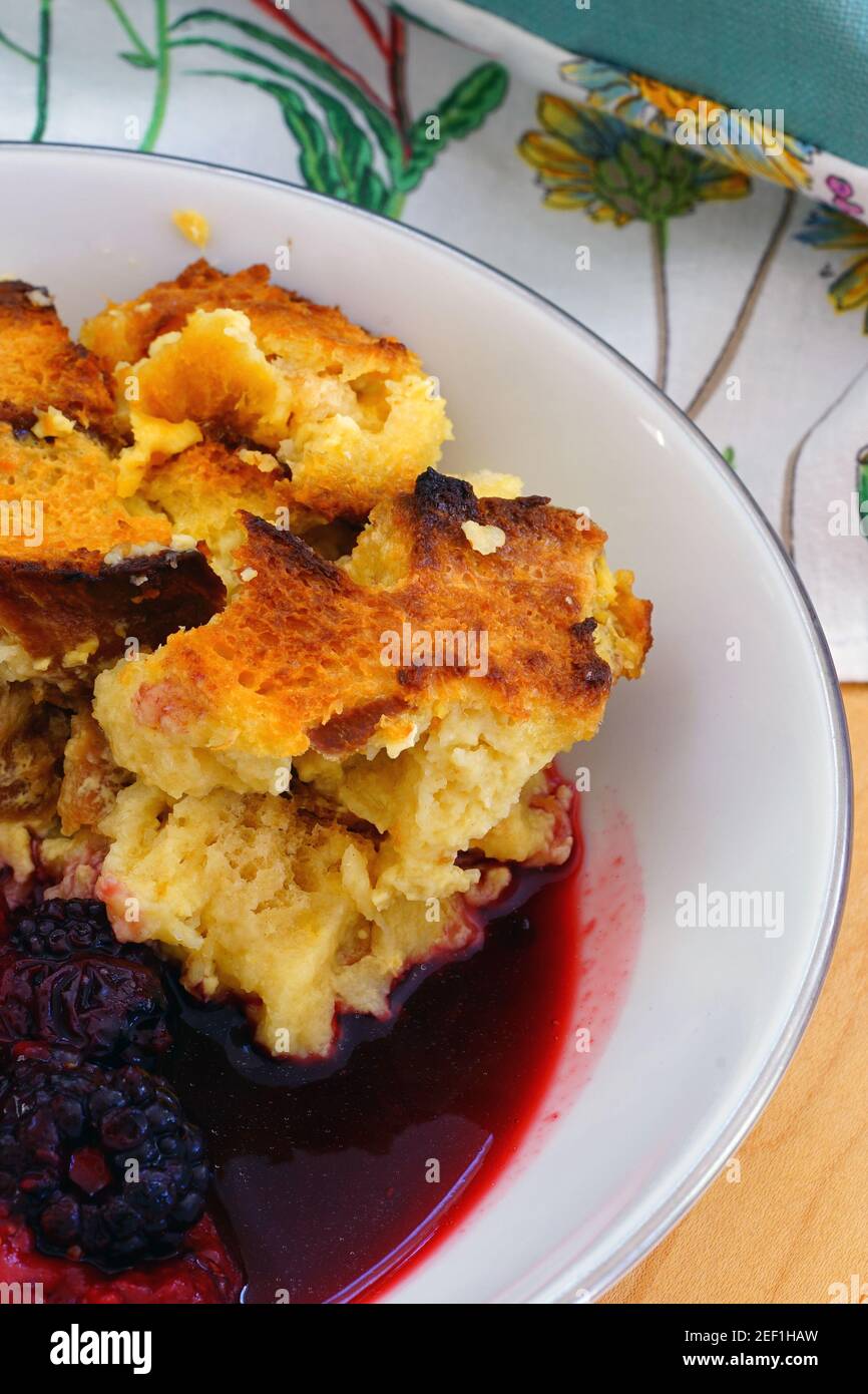 Dish of challah bread pudding Stock Photo - Alamy