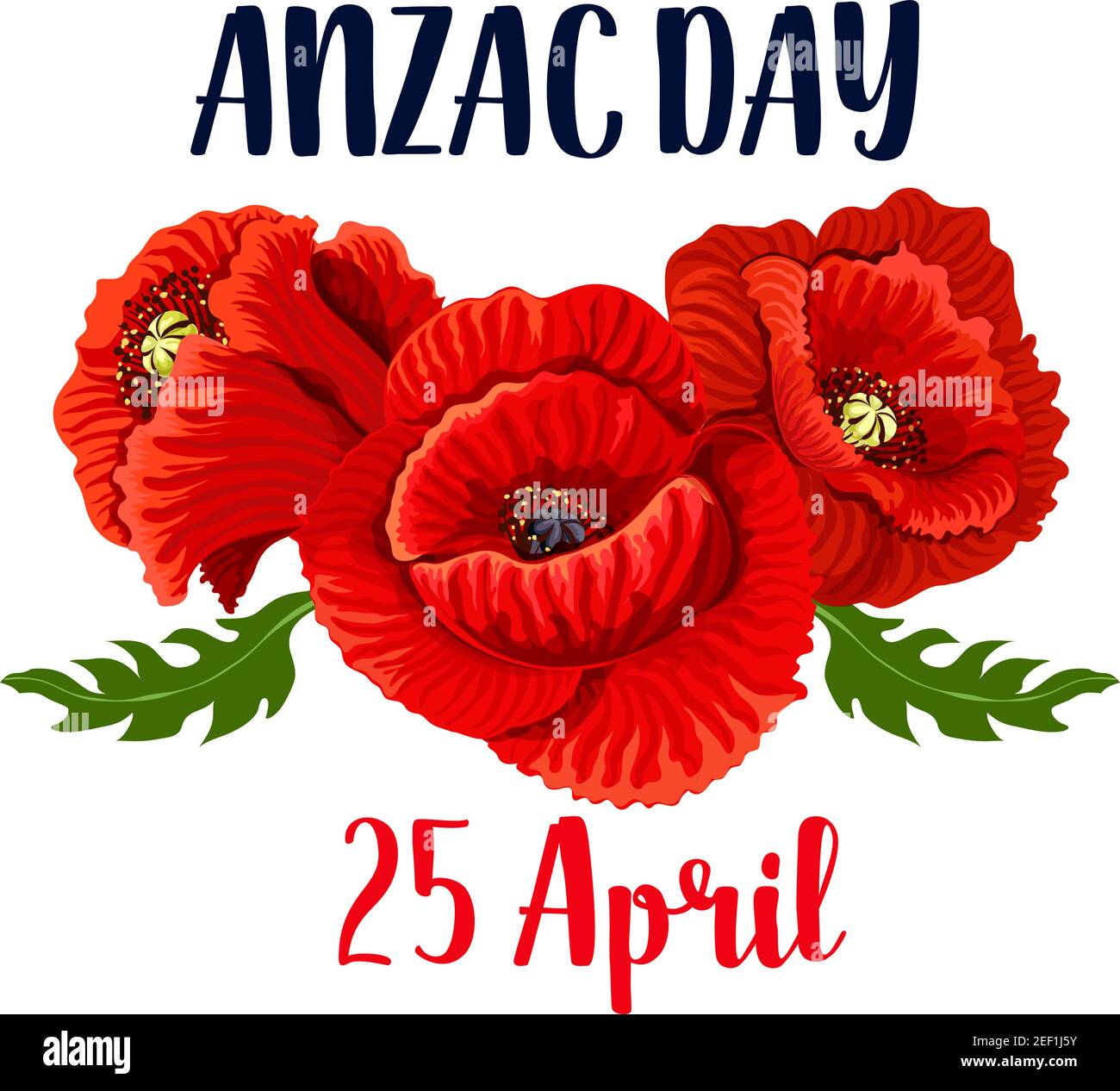 Anzac Day red poppy flowers icon design for 25 April Australian and New ...