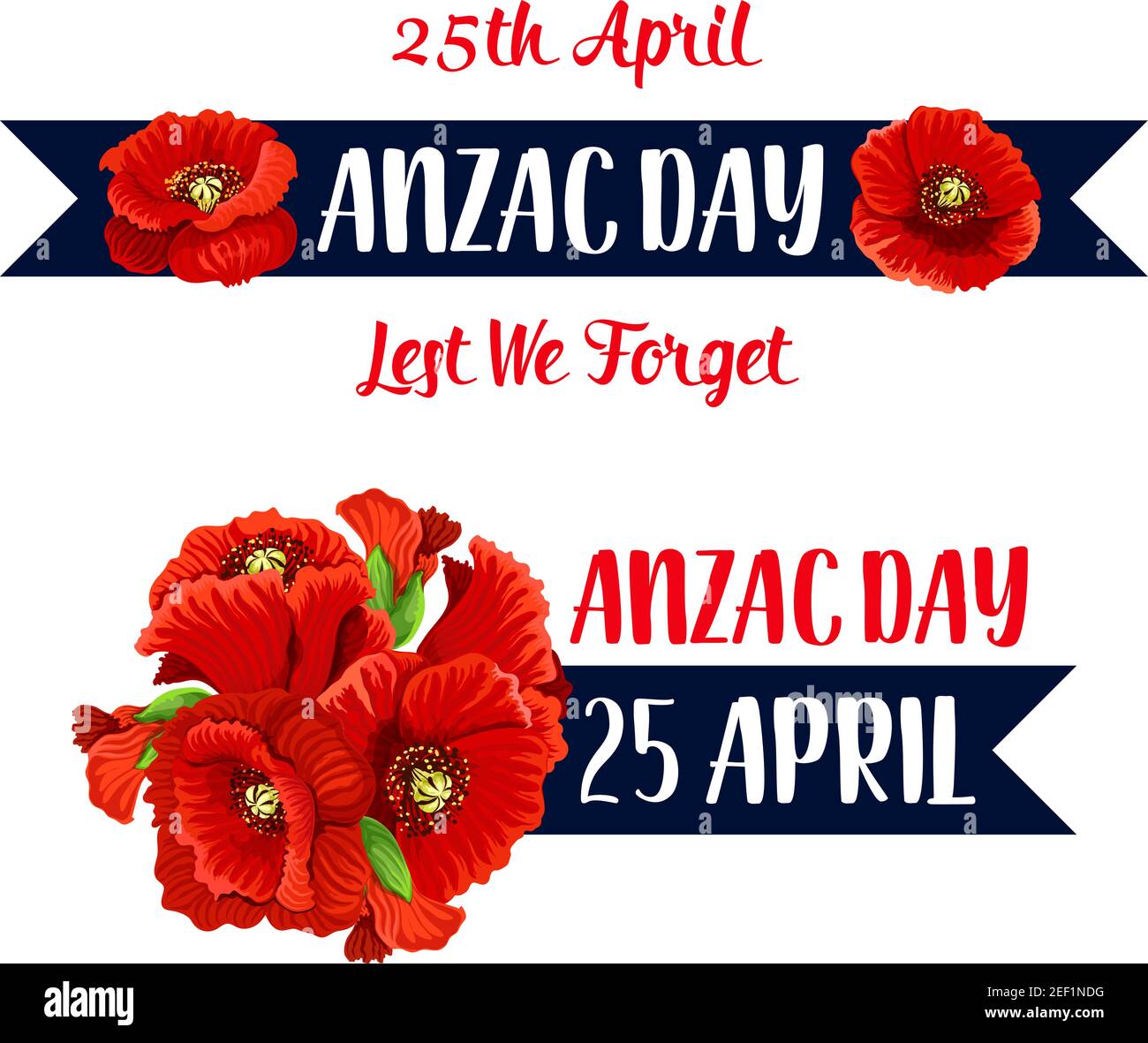 Anzac Day poppy bunch icon for war commemorative day of Australia and ...
