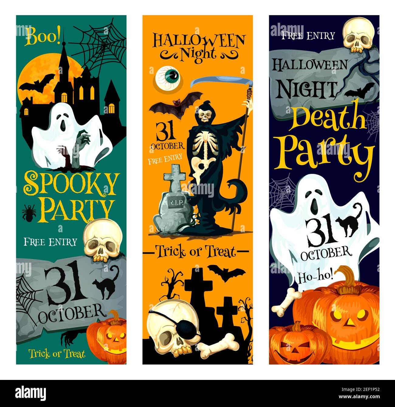 Halloween pumpkin and ghost banner for horror night party invitation ...