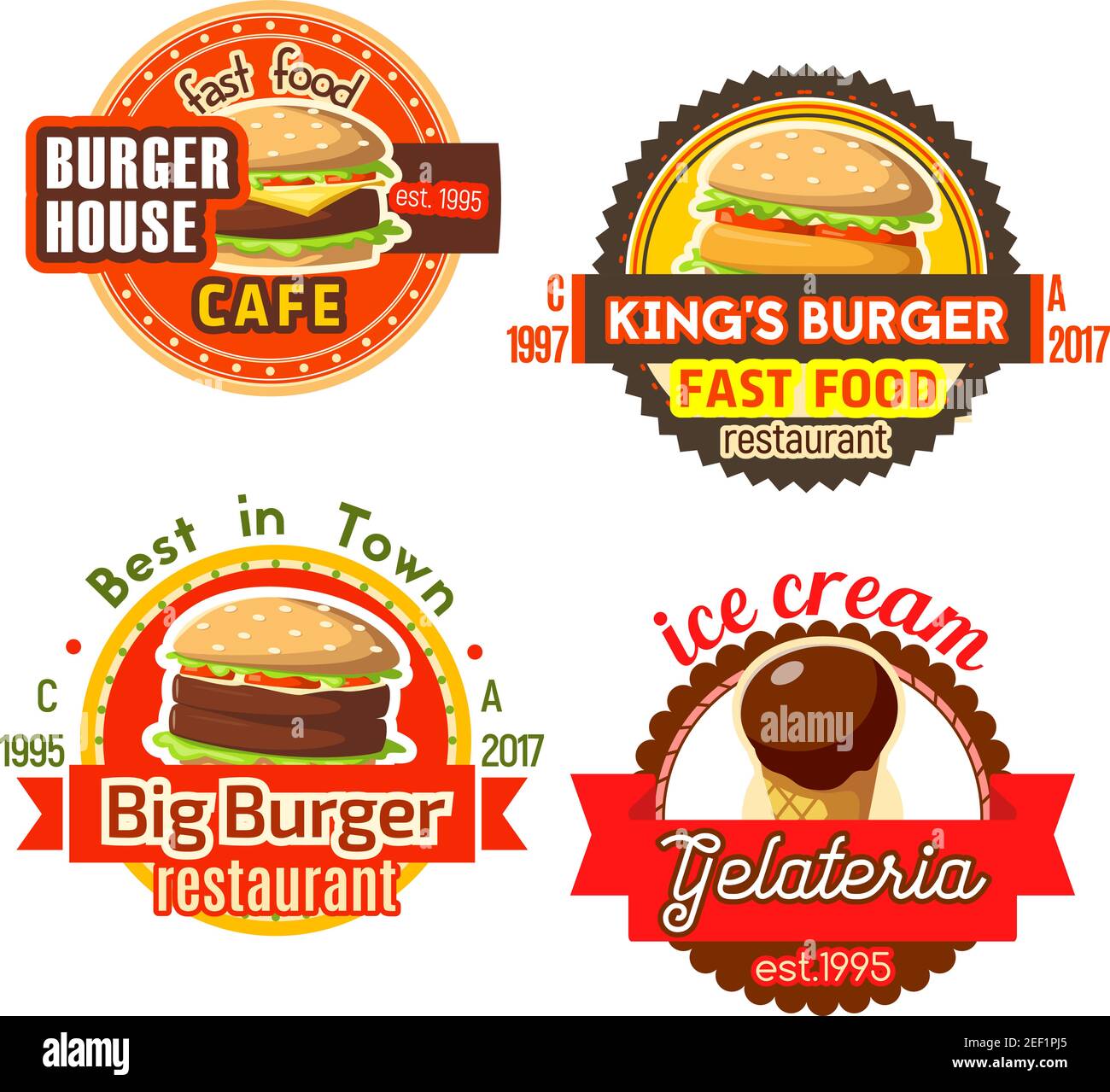 Fats food burgers and ice cream icons templates for fastfood burger ...