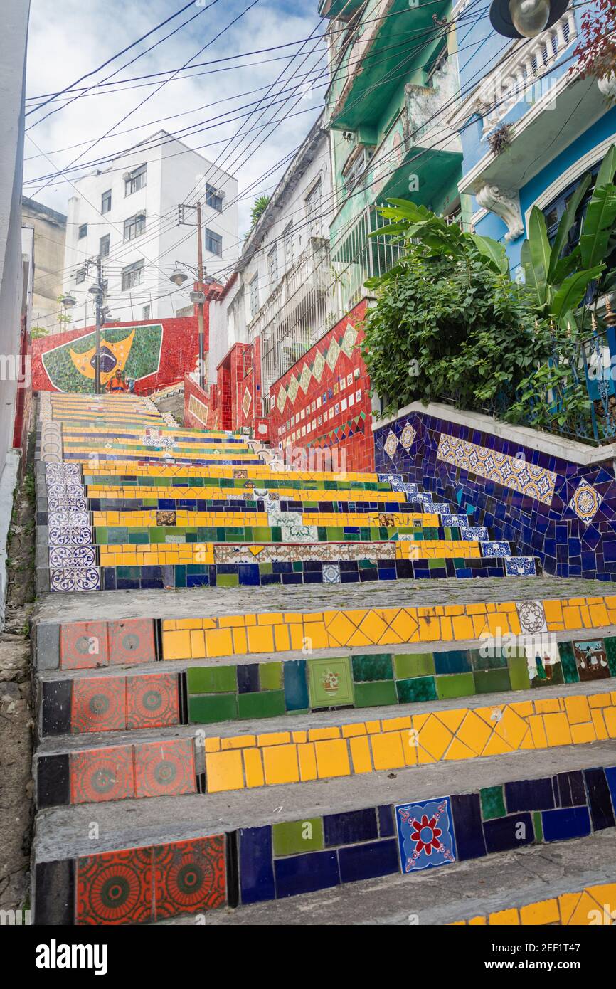 RIO DE JANEIRO, BRAZIL - JANUARY 3, 2020: The famous Stairway Selaron ...