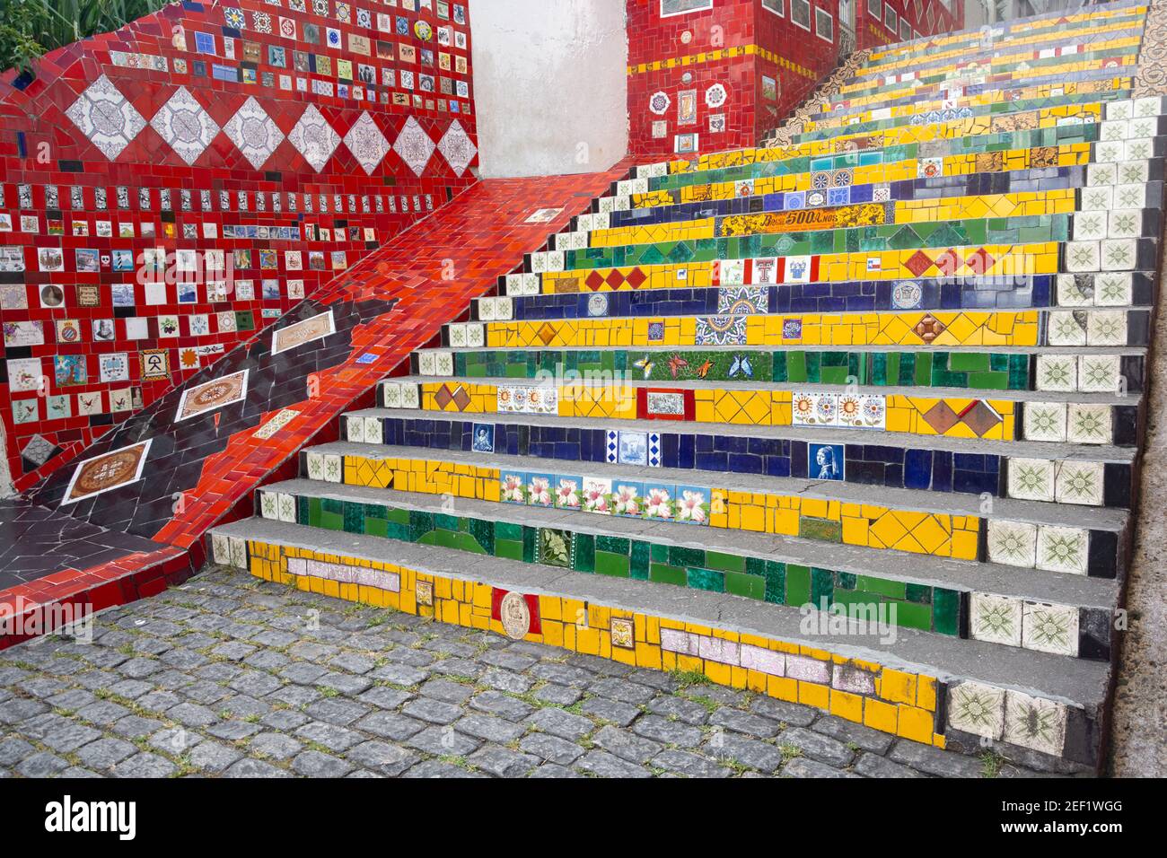 RIO DE JANEIRO, BRAZIL - JANUARY 3, 2020: Part of the famous Stairway ...