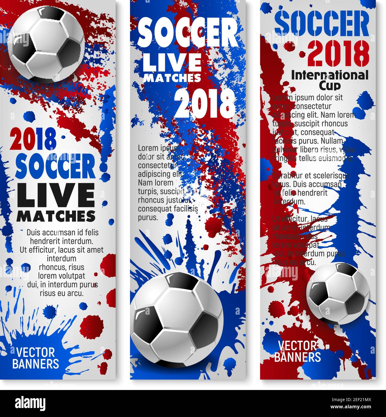 Soccer sport match banner set for football championship tournament. Soccer ball sporting ...