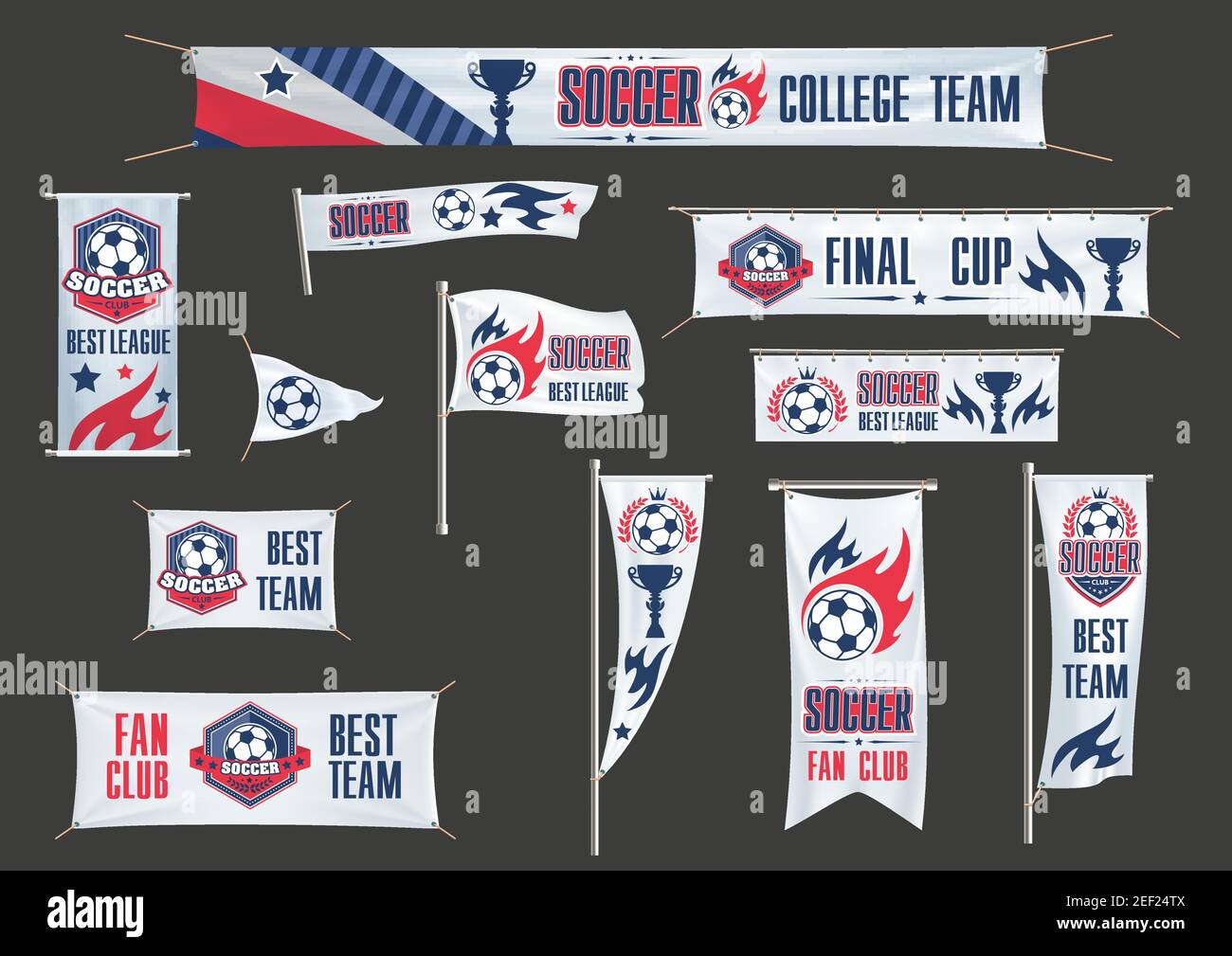 Soccer cup championship banners and flags icons design templates ...