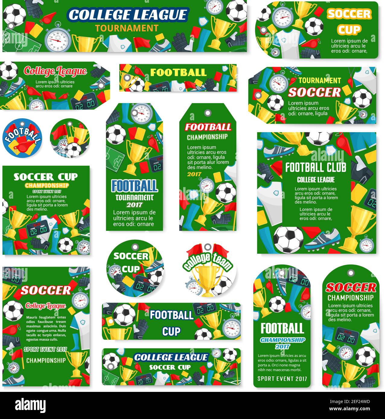 Soccer club or college league match game banners, posters and tags for ...