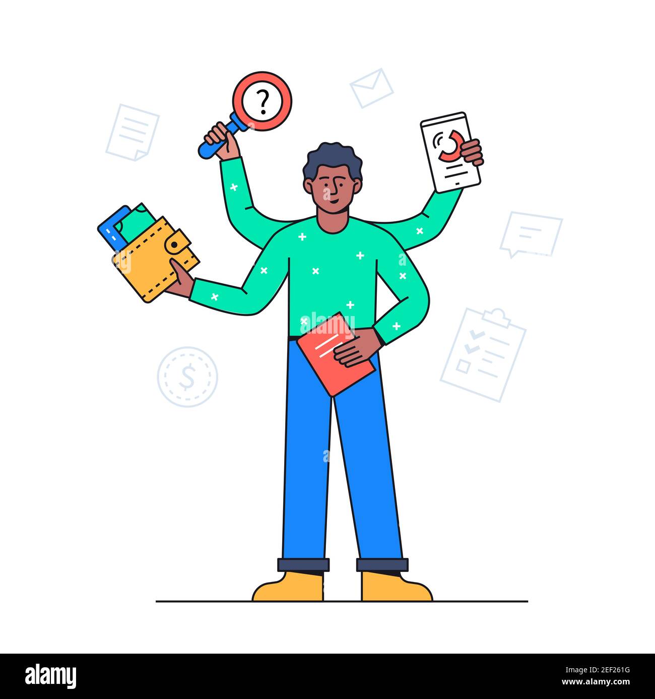 Multitasking concept - colorful flat design style illustration with ...