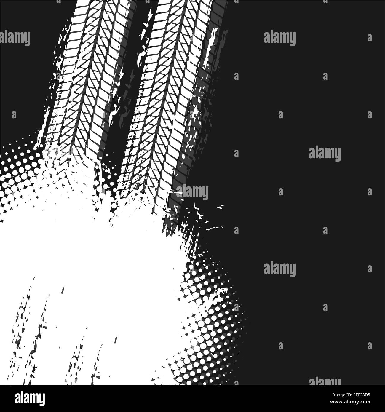 Offroad grunge vector tyre prints with dirty dotted white spot on black ...