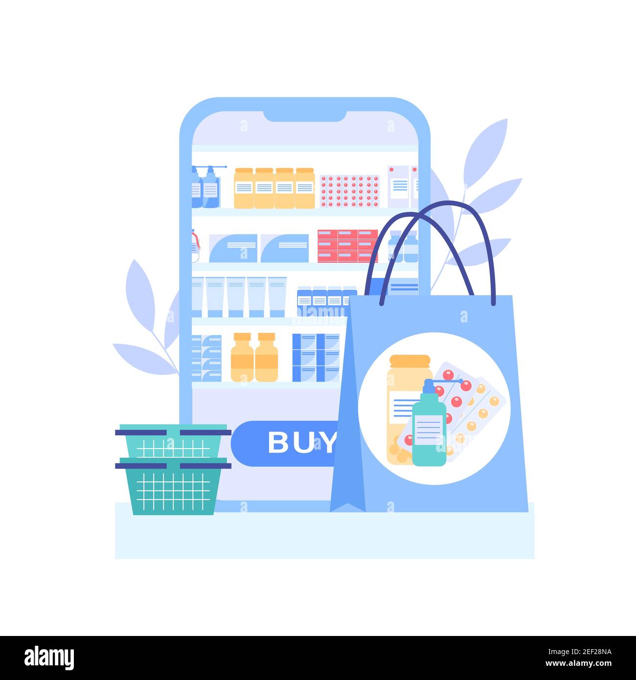 Flat cartoon medicines on mobile app screen,online pharmacy ...