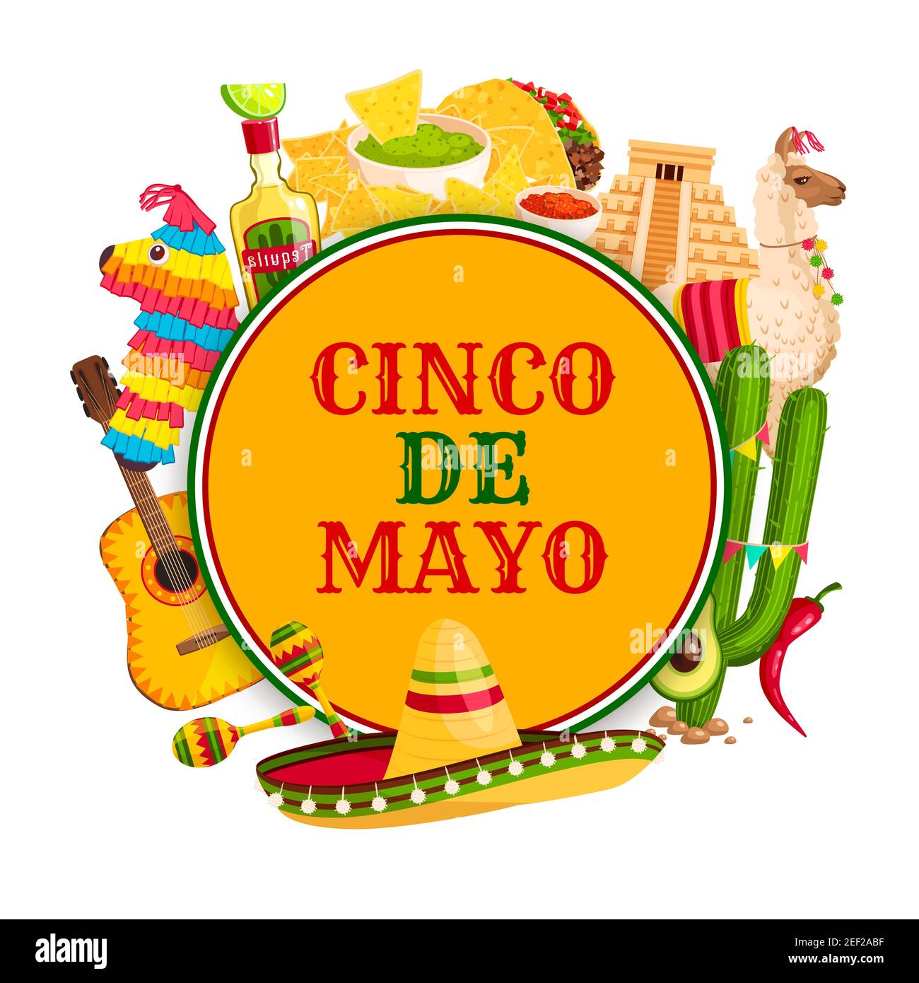Cinco de Mayo festival poster with mexican holiday symbols. Sombrero ...