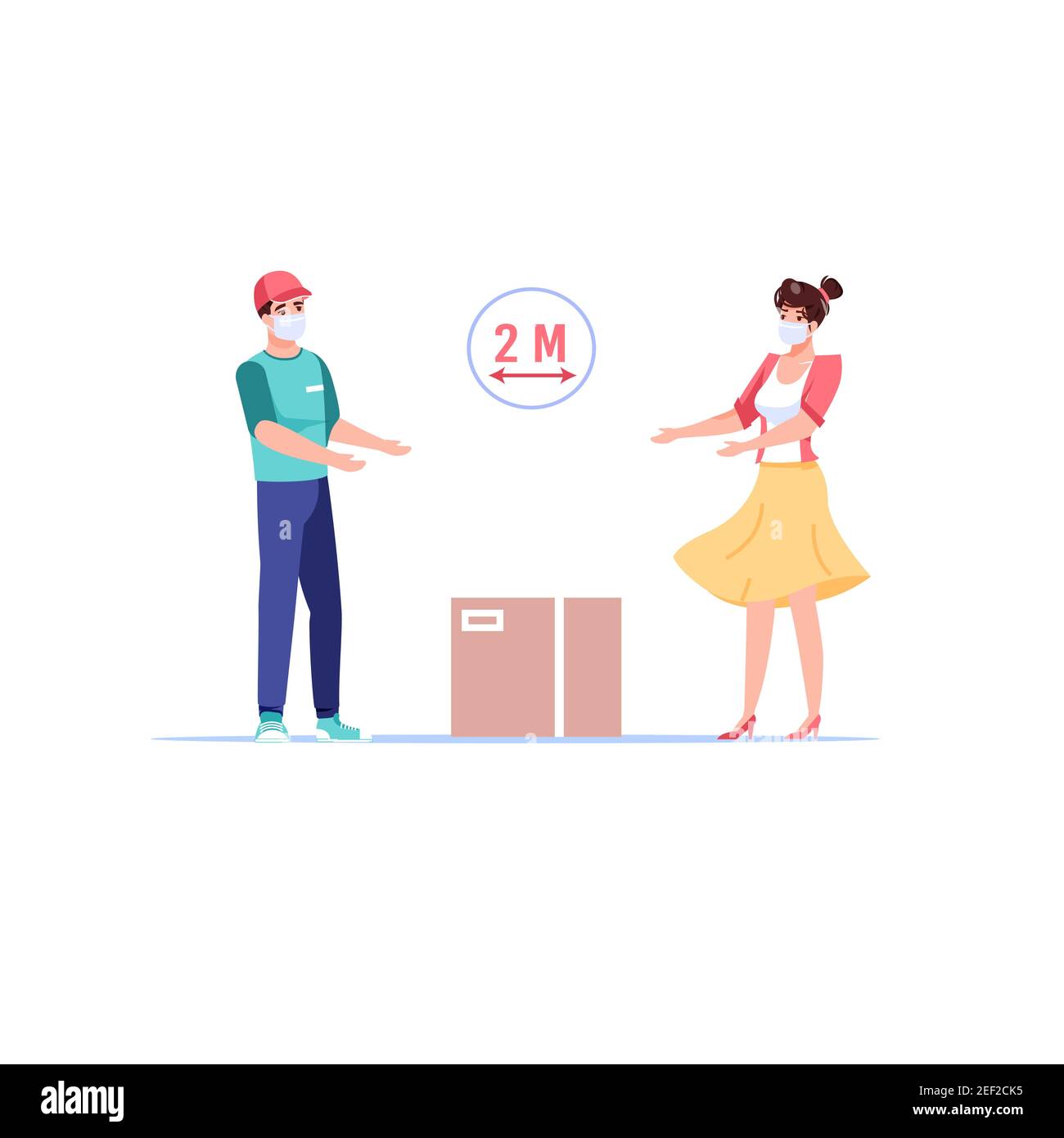 Flat cartoon delivery man and customer characters,coronavirus ... Flat cartoon delivery man and customer characters,coronavirus ...