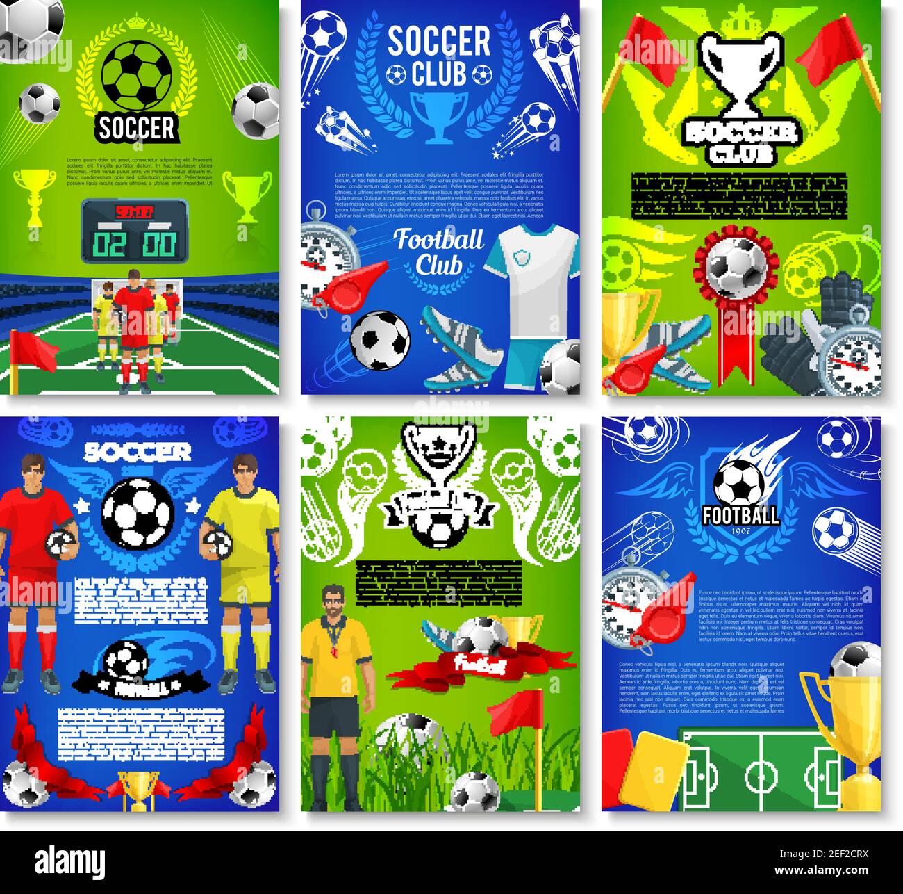 Soccer sport club poster set with football team player. Soccer ball ...