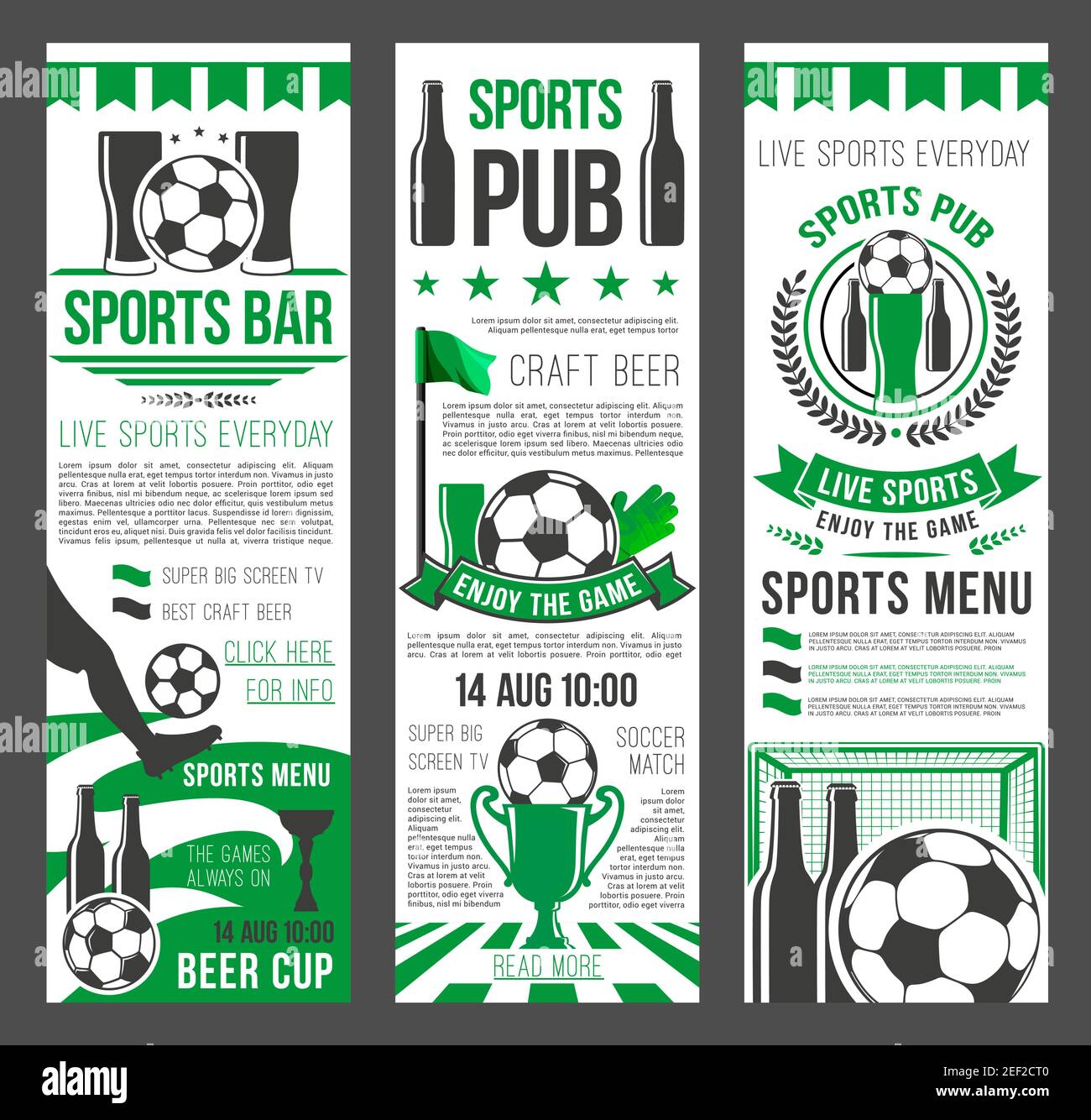 Sport bar invitation banner for football event template. Soccer ball ...