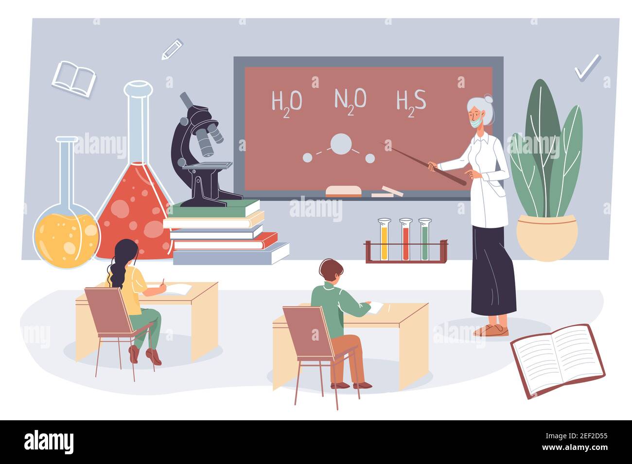 Flat cartoon characters students and teacher,offline online education ...