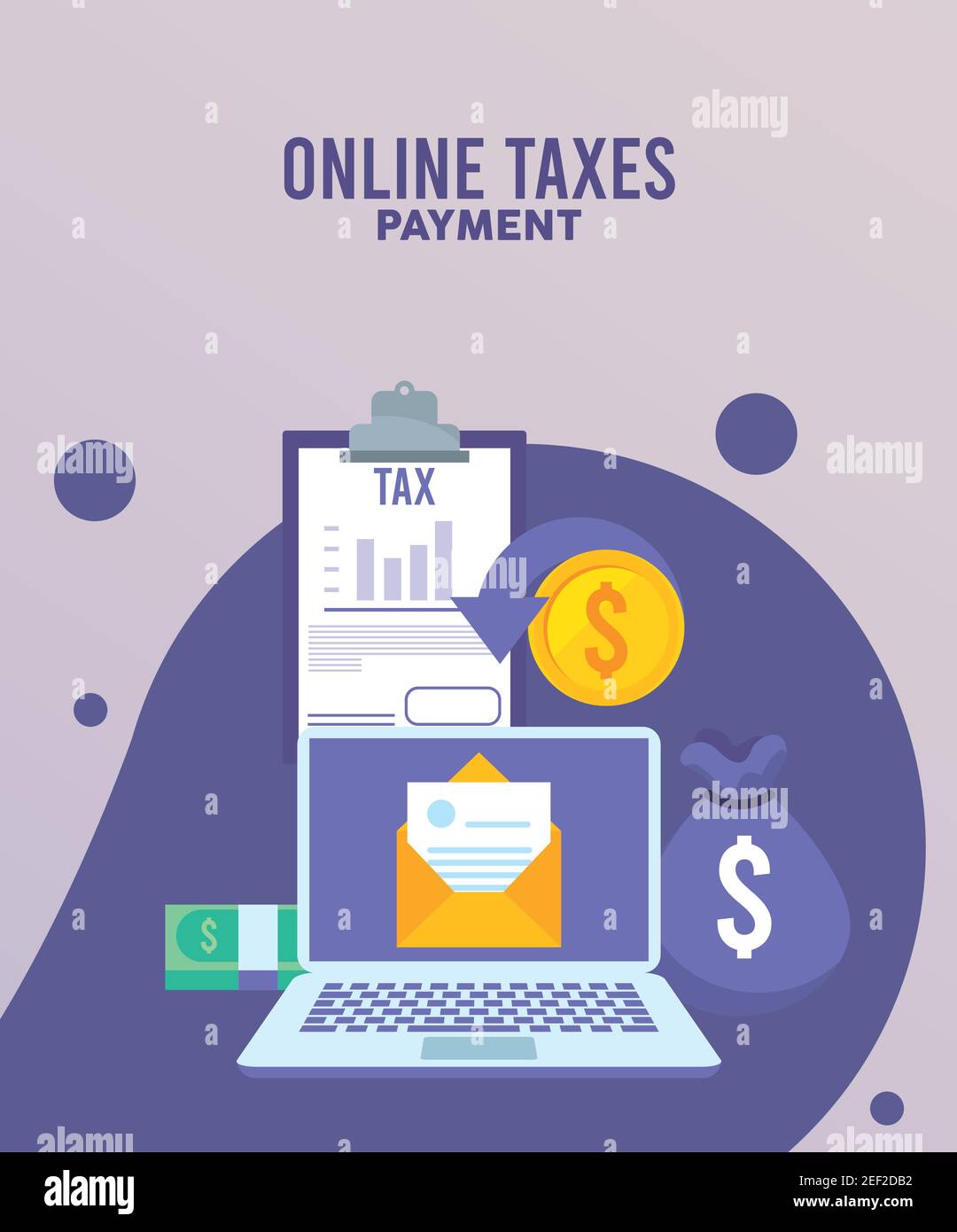 online taxes payment with laptop and checklist vector illustration ...