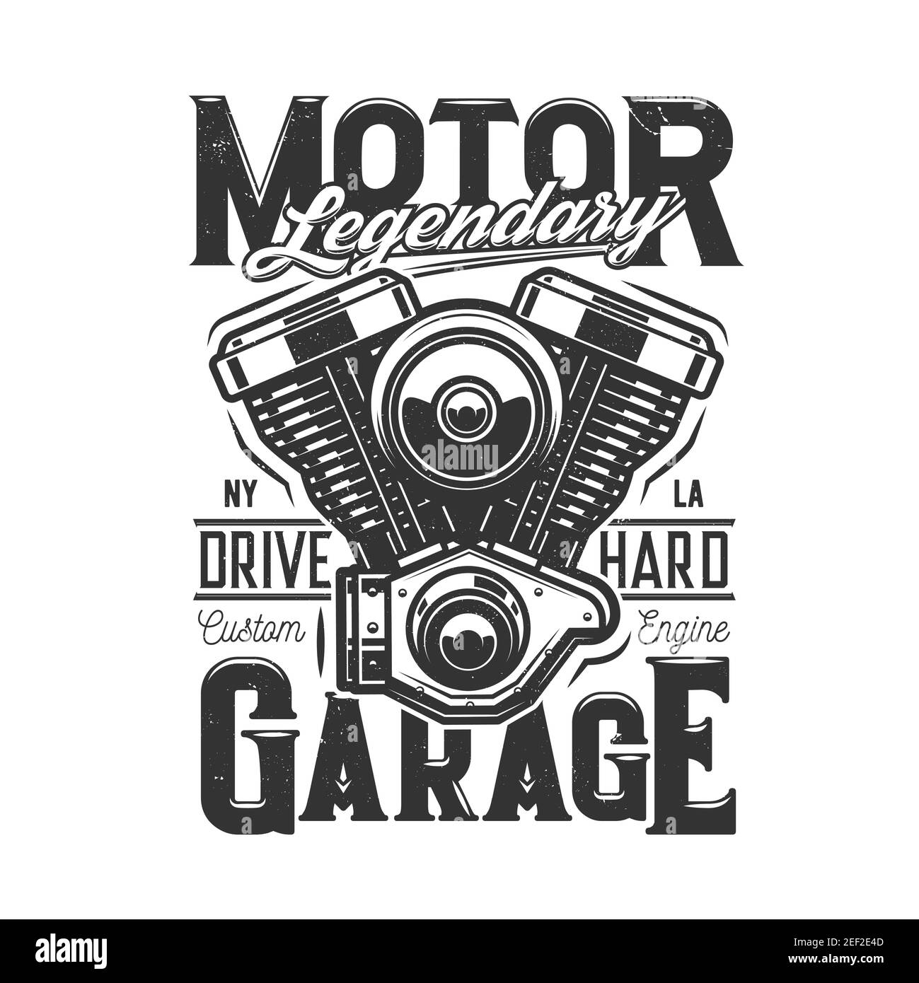 Tshirt Print With Motorcycle Engine Vector Apparel Design Isolated