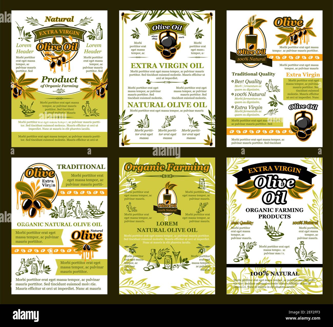 Olive oil posters or brochure design template of green and black olives ...
