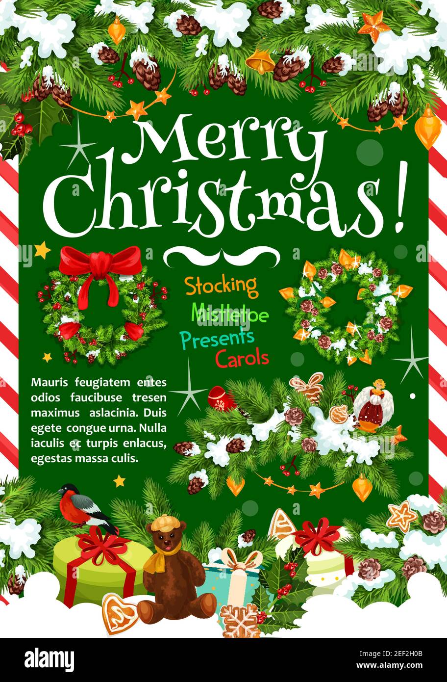 Merry Christmas winter season greeting card design for happy holiday ...