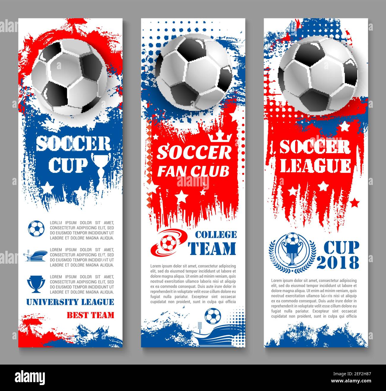 Football sport game banner set with soccer ball and winner cup ...
