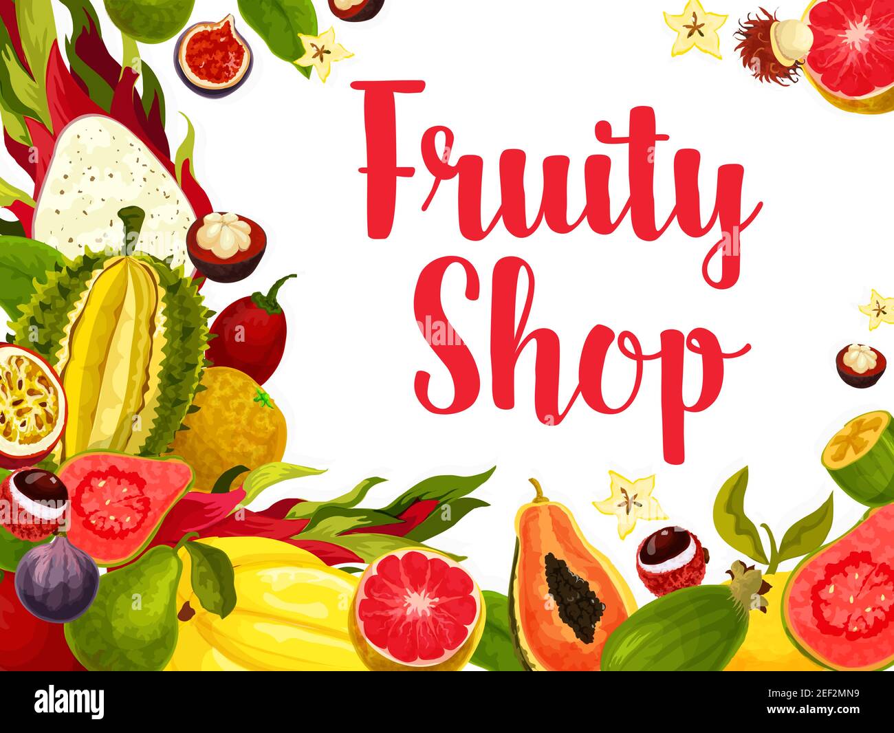 Exotic and tropical fruit for fruity shop poster. Papaya, orange and ...