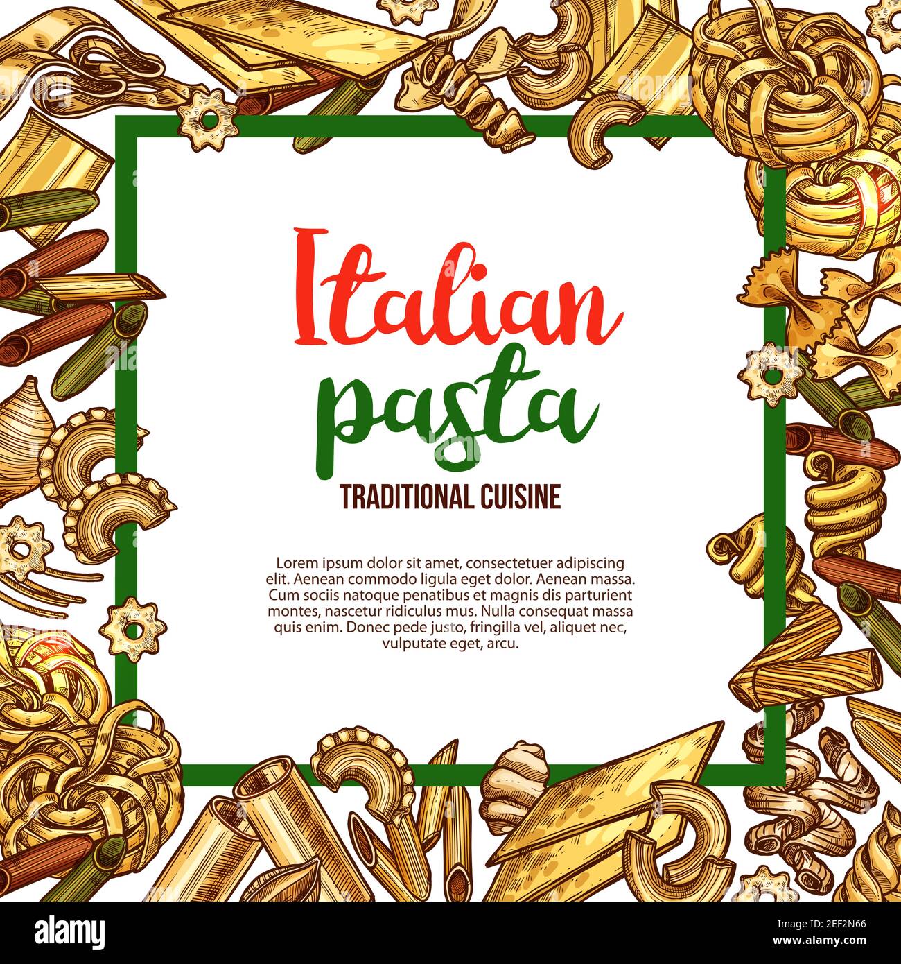 Italian cuisine pasta poster sketch design template for Italy ...