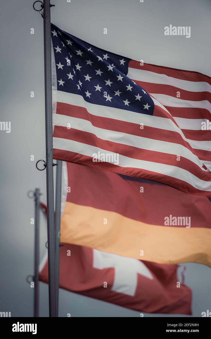 Flags flying at Angelstone Tournaments Stock Photo - Alamy