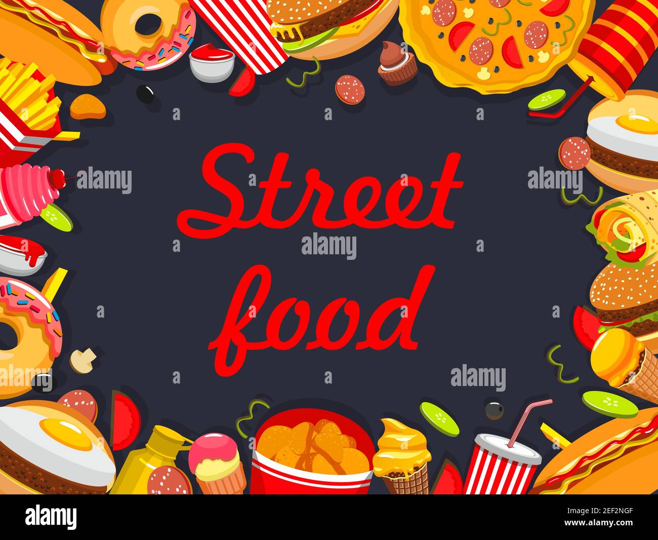 Fast food restaurant menu template with fastfood meal frame. Hamburger ...